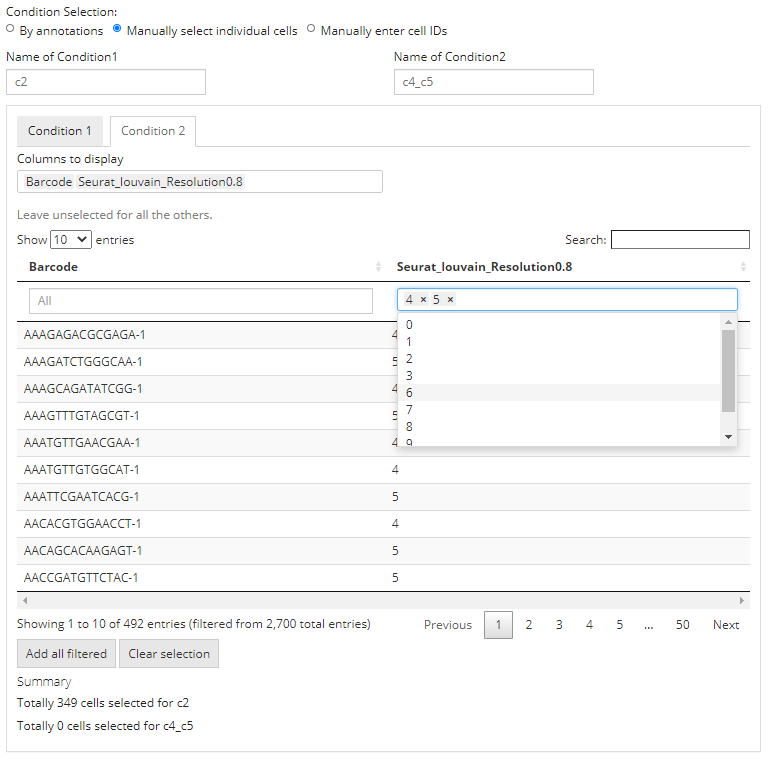 Differential Expression - UI • singleCellTK